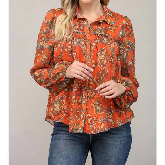 Fate | Tops | New Fate Fall Floral Blouse In Rust Orange Multi | Poshmark